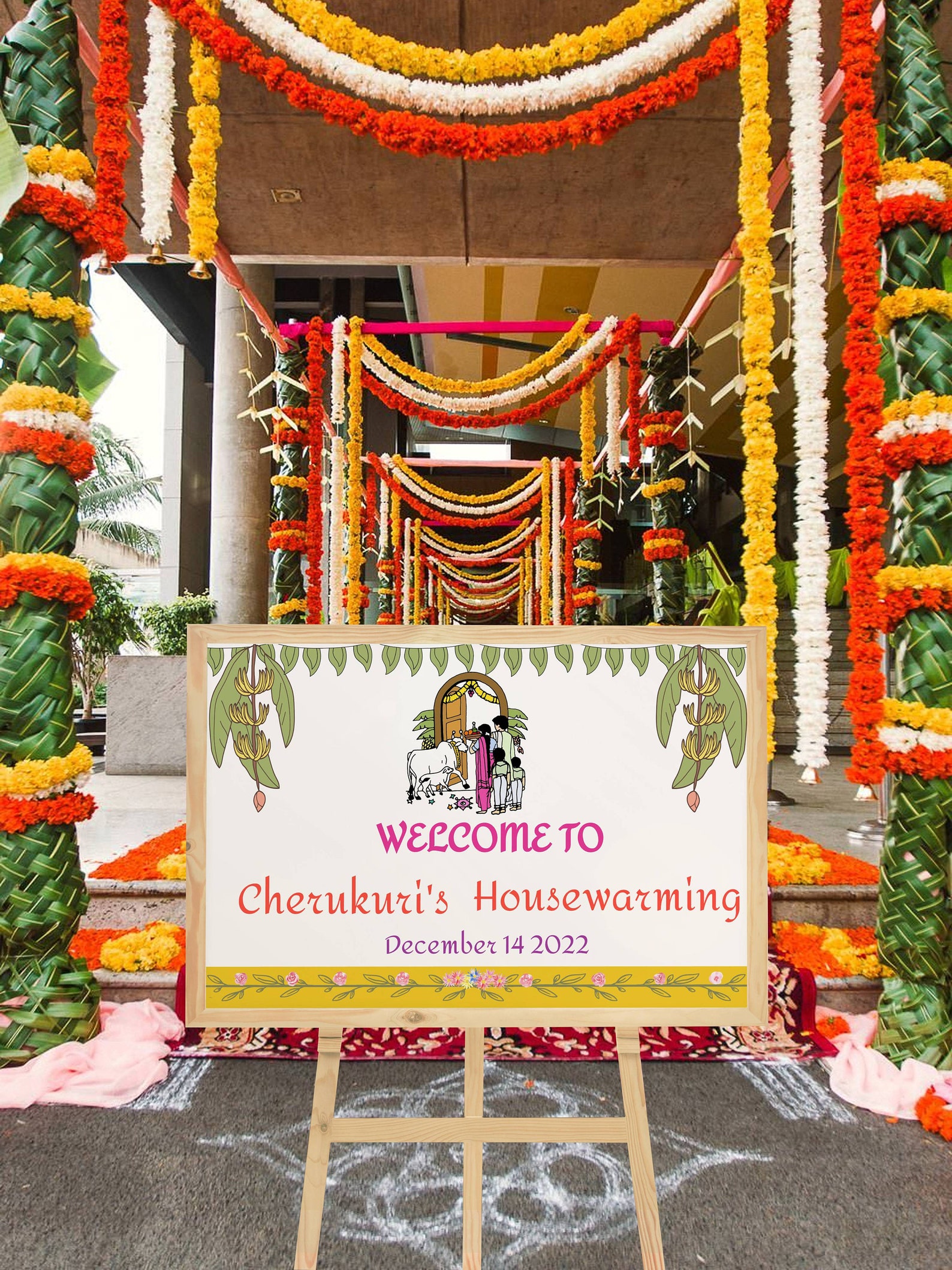 Gruhapravesam Invite,south Indian Housewarming Welcome Sign,house ...