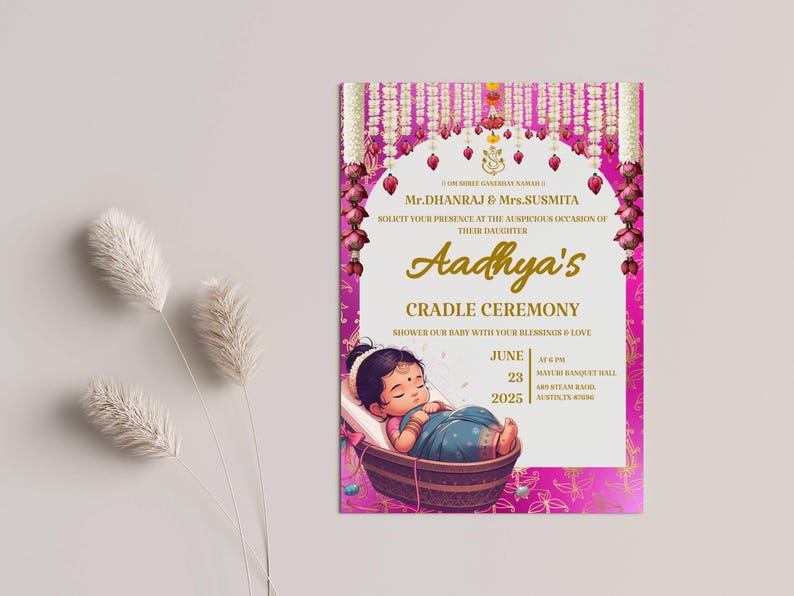 Baby Girl Cradle Ceremony,invitation for Barasala Ceremony, Uyyala ...