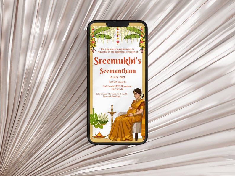 Seemantham Baby Shower Invitation: Mobile & 5x7 - Etsy