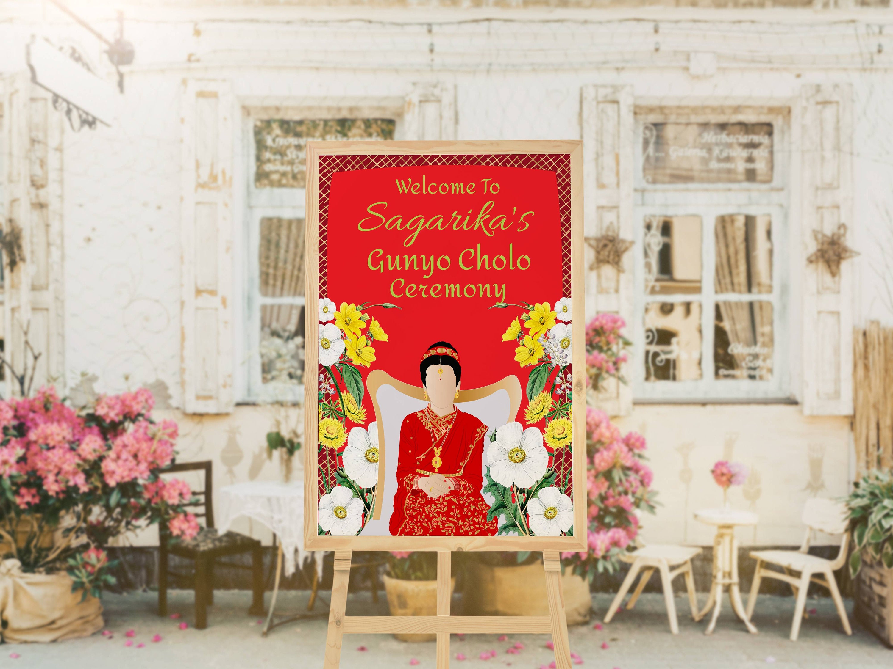 Gunyo Cholo Invite,gunyo Choli as Sign Board, Nepali Half Saree ...