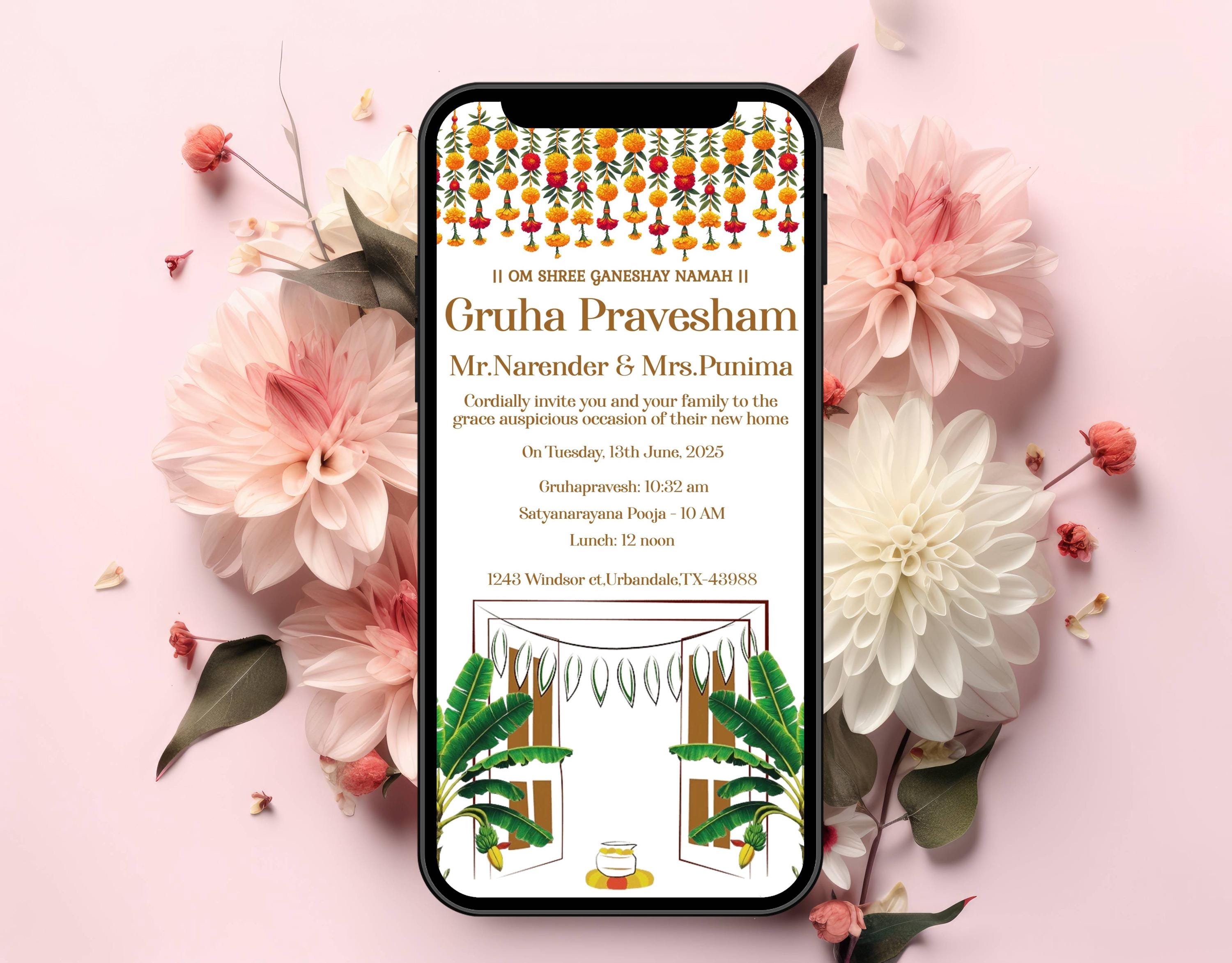 Gruhapravesham Invitation & Grihapravesh Invite, Indian Housewarming ...