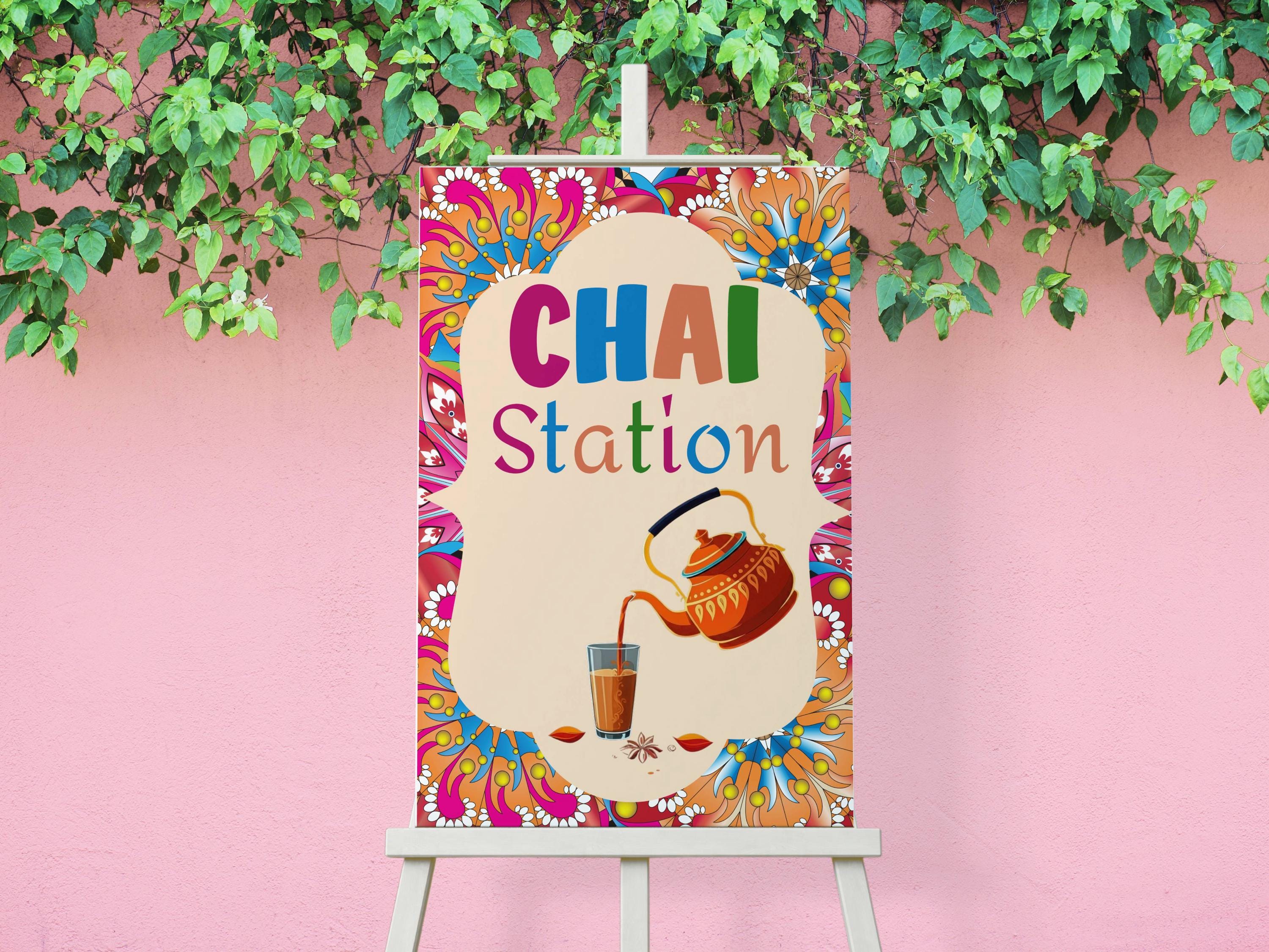 Chai Station Sign | Indian Chai Table Sign & Indian Food Station Sign ...