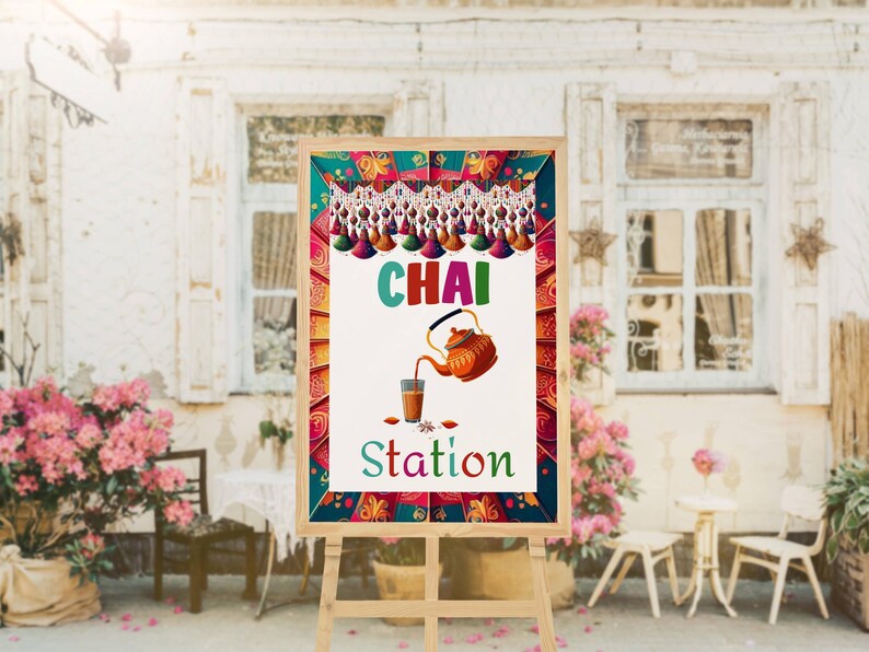 Chai Station Sign | Indian Chai Table Sign & Indian Food Station Sign ...