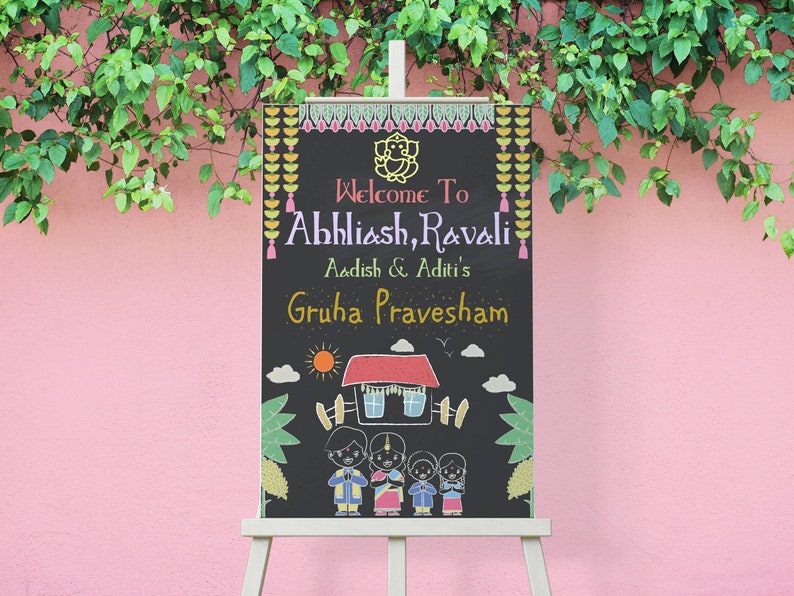 Chalkboard Indian Housewarming Welcome Sign, House Warming Sign Sign ...