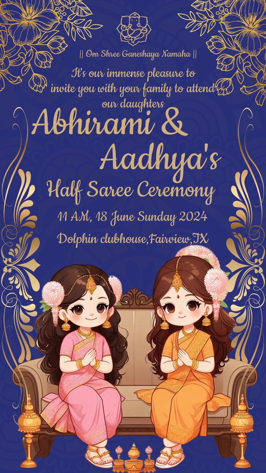 Sisters Saree Function Mobile Invite,sisters Half Saree as Watsapp,half ...