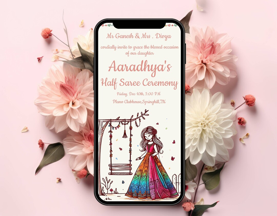 Digital Half Saree Invites & Langa Voni Invitations, Electronic Half ...