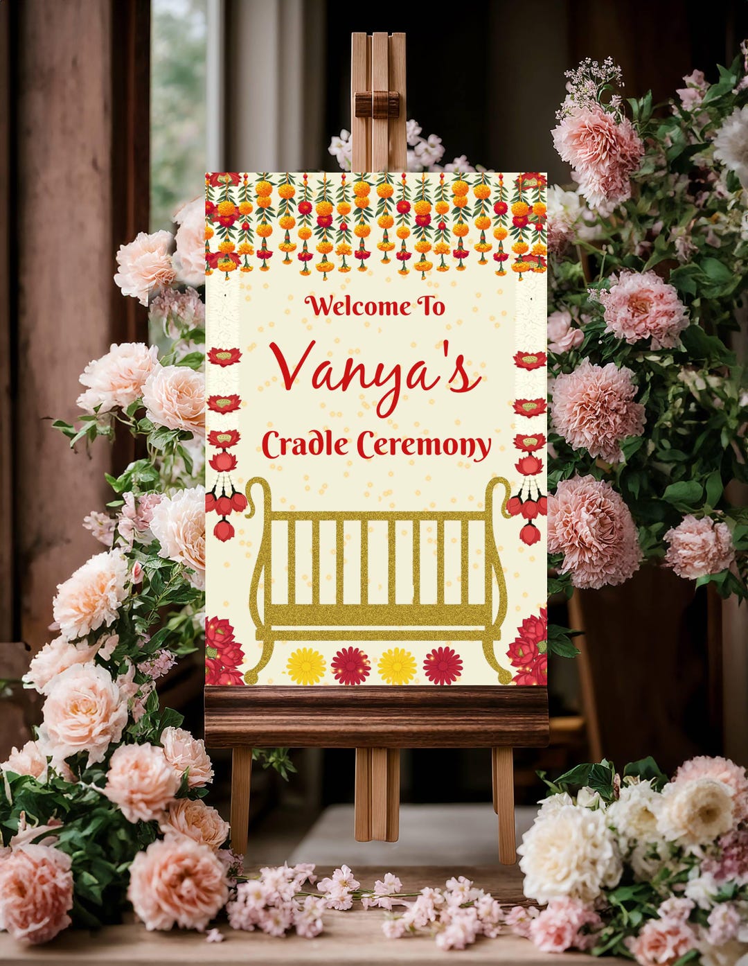 Baby Cradle Ceremony Welcome Sign, Naming Ceremony for Indian Baby ...