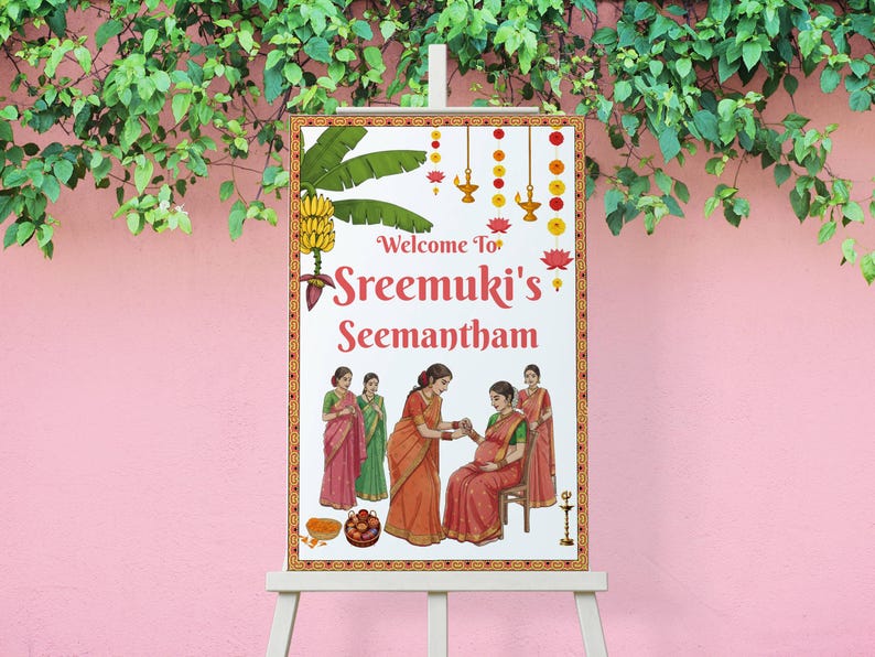 Pichwai Seemantham Welcome Sign: Traditional Baby Shower Decor (digital ...