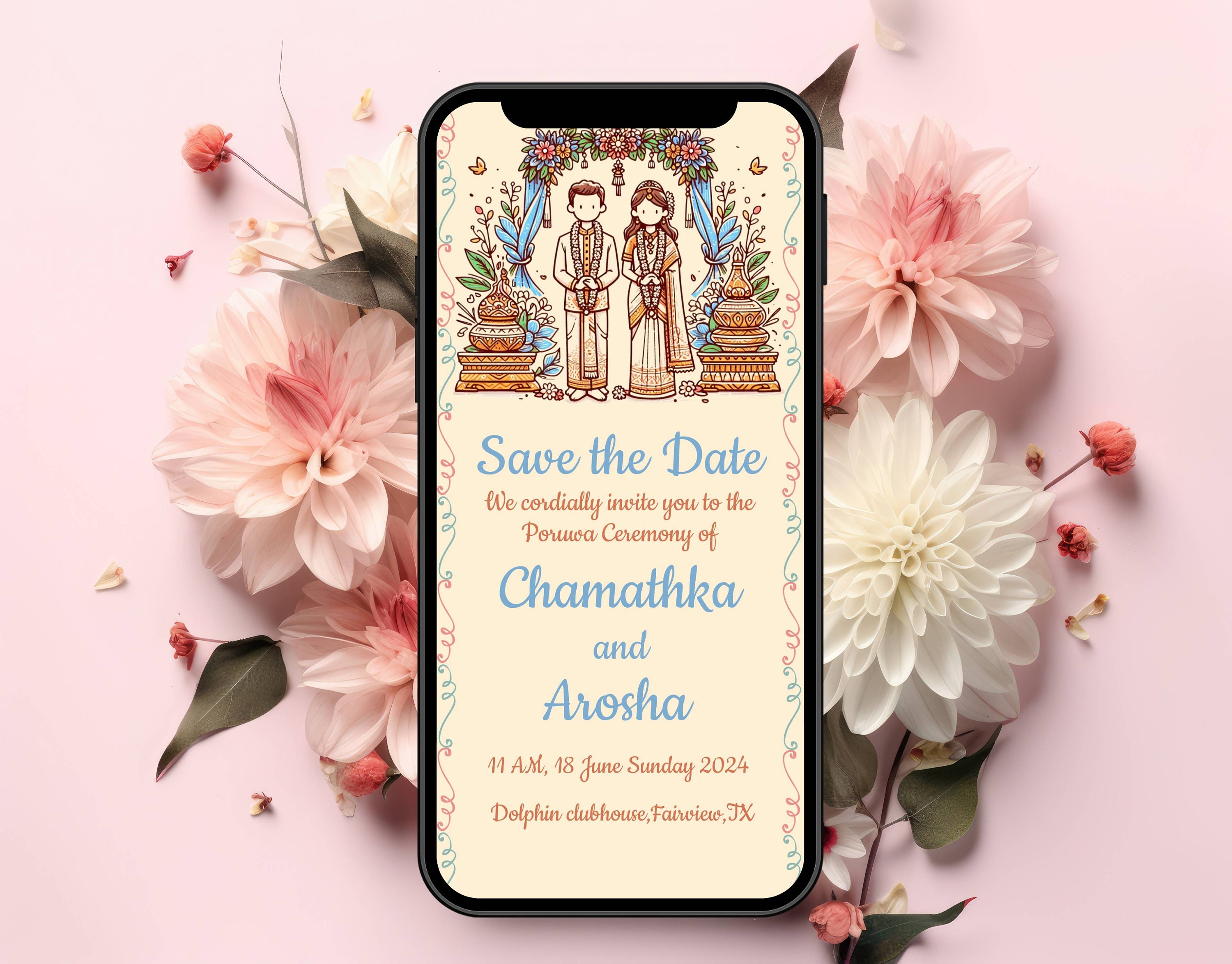 Digital Poruwa Ceremony Invitation, Sri Lankan Wedding Invitation ...