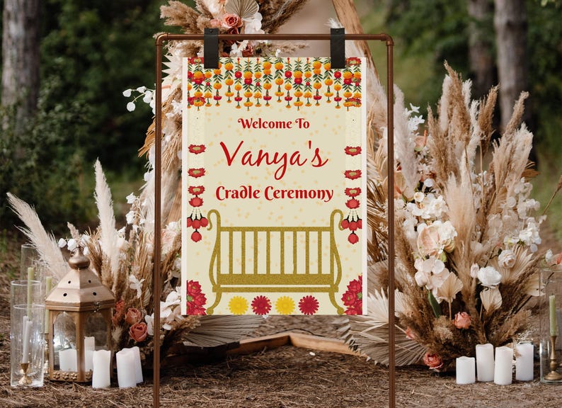 Baby Cradle Ceremony Welcome Sign, Naming Ceremony for Indian Baby ...