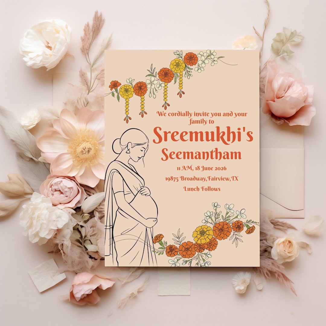 Seemantham Baby Shower Mobile Invitation: Indian Godh Bharai Ceremony ...