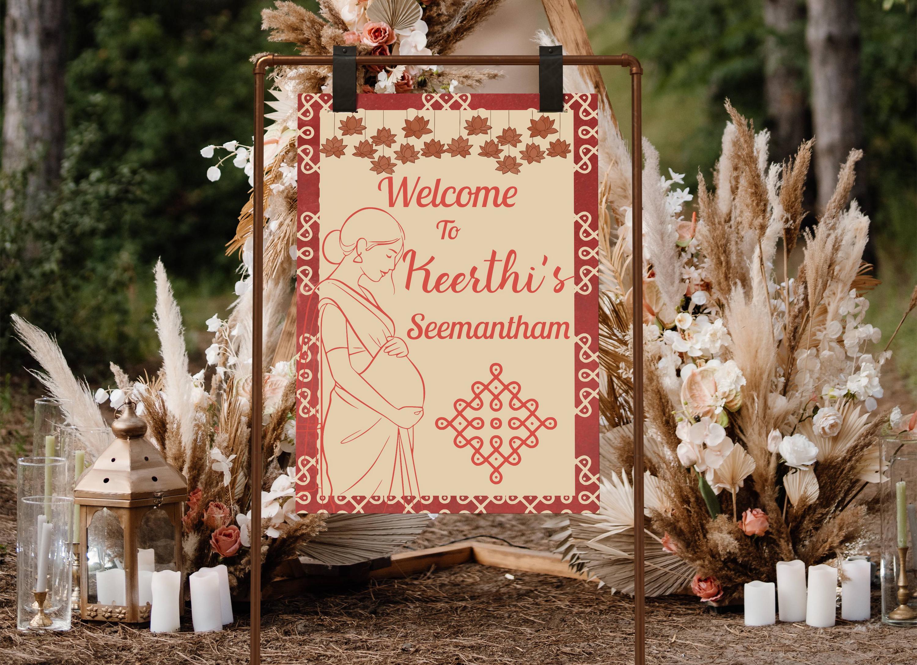 Seemantham Girl Baby Shower Terracotta Welcome Sign,kolam Style ...