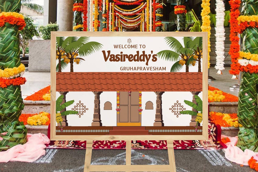 Gruhapravesam Welcome Sign: Housewarming Puja Ceremony (digital ...