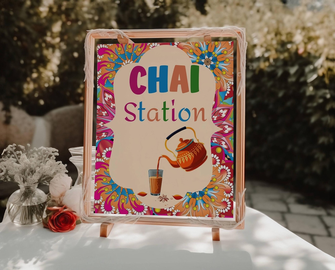 Chai Station Sign | Indian Chai Table Sign & Indian Food Station Sign ...
