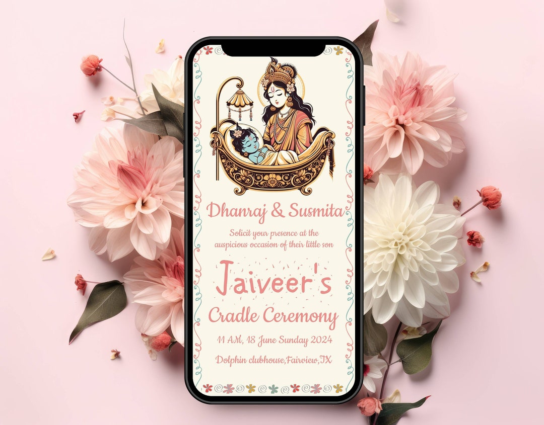 Baby Cradle Ceremony Mobile Invitation, Naming Ceremony for Indian Baby ...