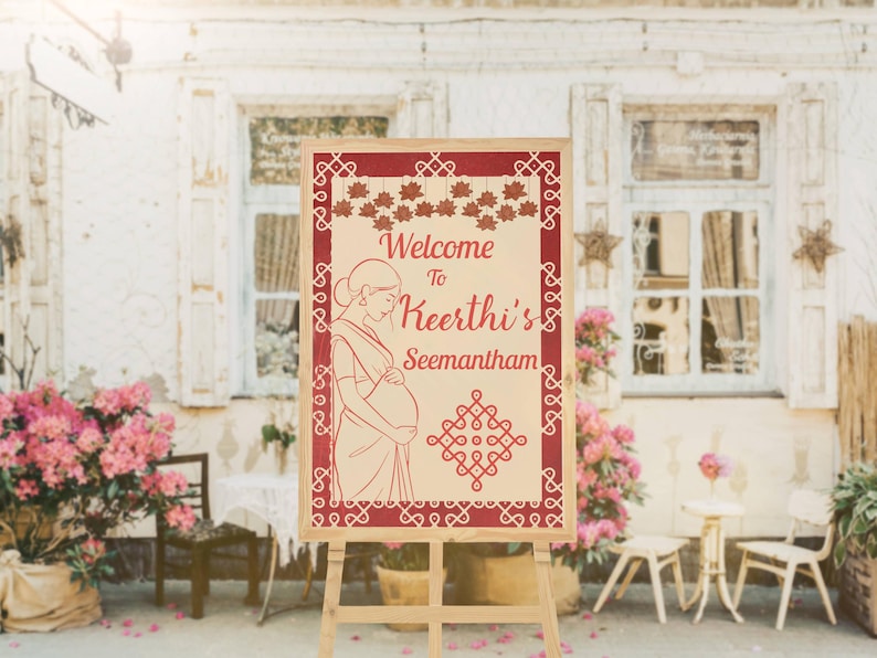Seemantham Welcome Sign: Kolam Style Baby Shower Decor (digital ...