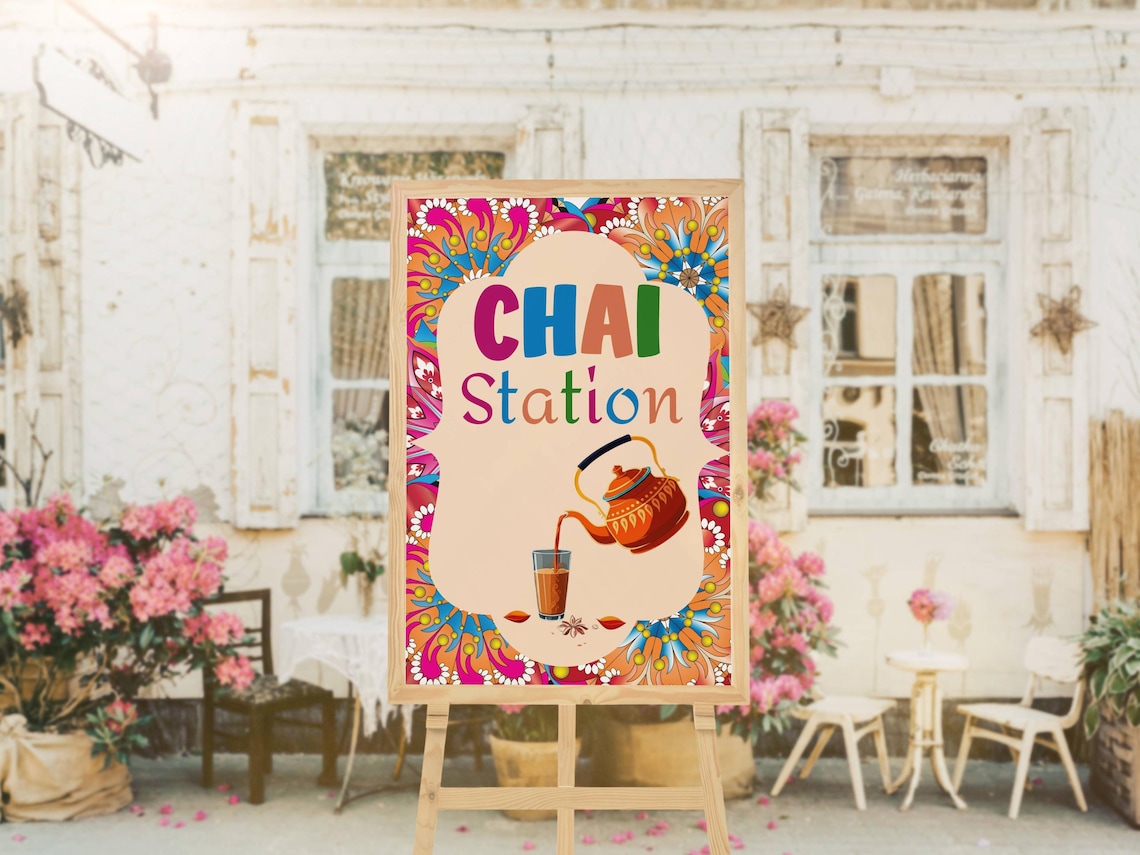 Chai Station Sign | Indian Chai Table Sign & Indian Food Station Sign ...