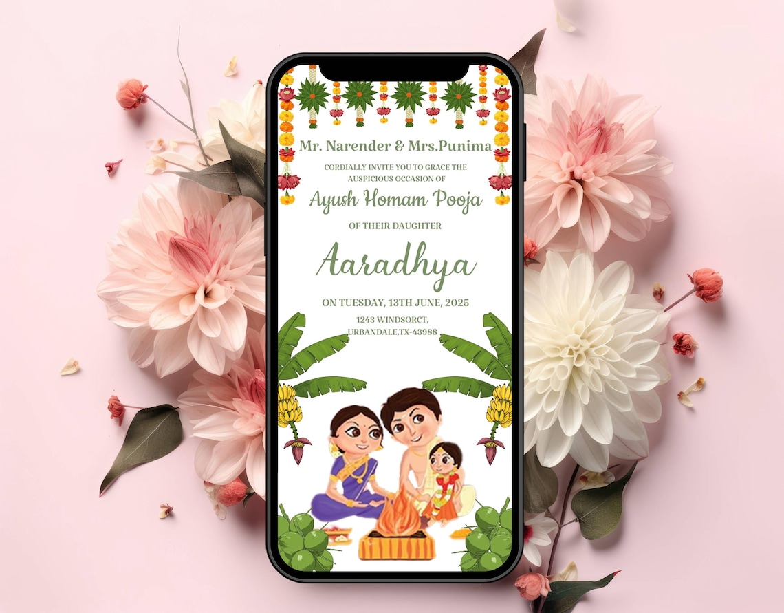 Ayush Homan Ceremony Mobile Invitation in Traditional Theme| Ayush ...