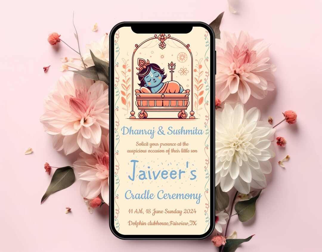 Baby Cradle Ceremony Mobile Invitation, Naming Ceremony for Indian Baby ...