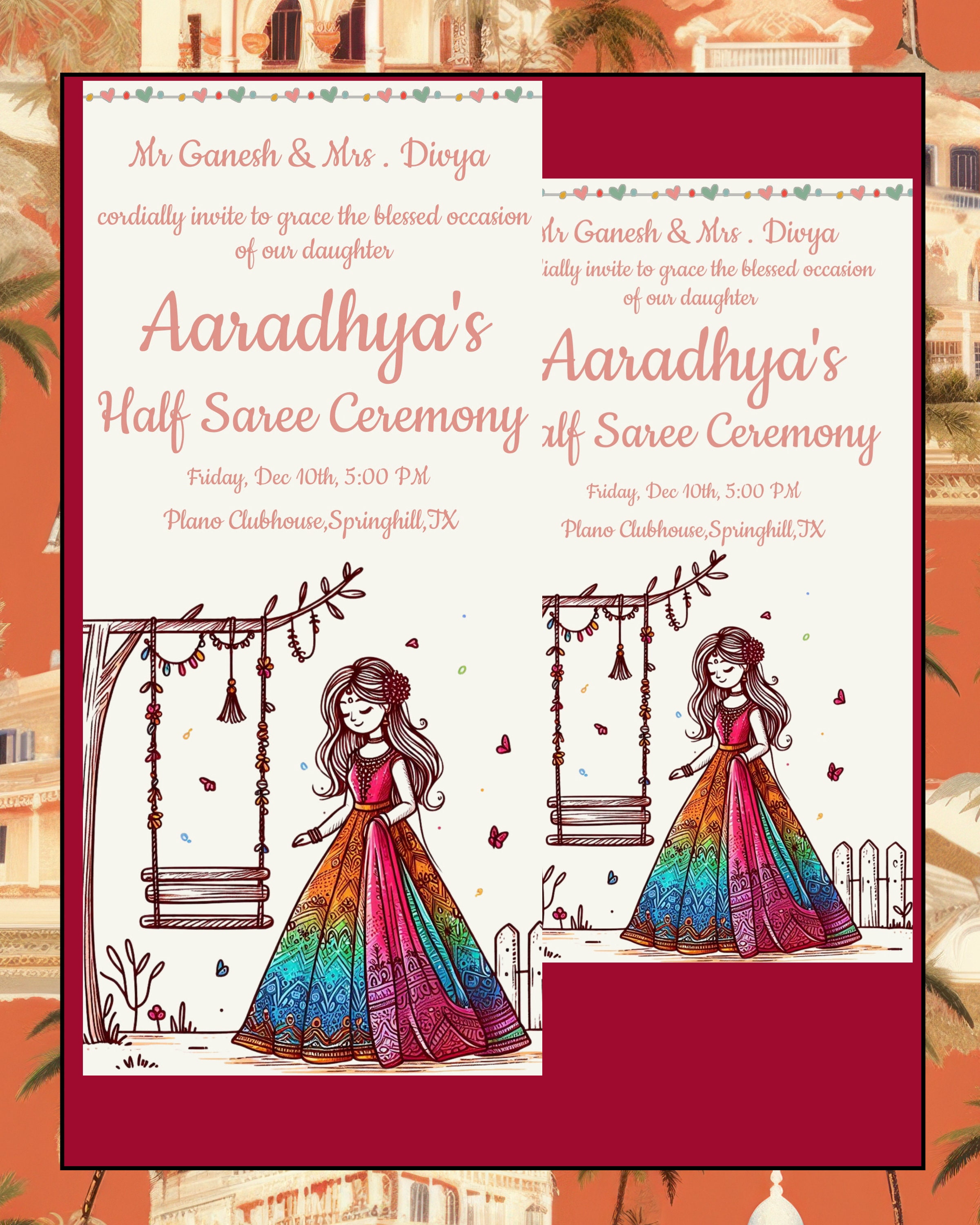 Digital Half Saree Invites & Langa Voni Invitations, Electronic Half ...