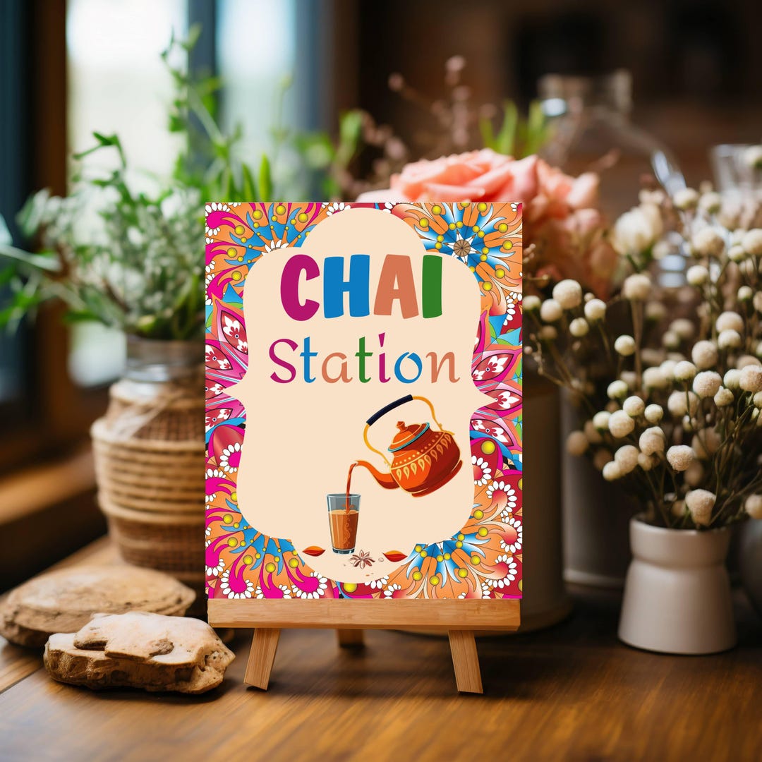 Chai Station Sign | Indian Chai Table Sign & Indian Food Station Sign ...
