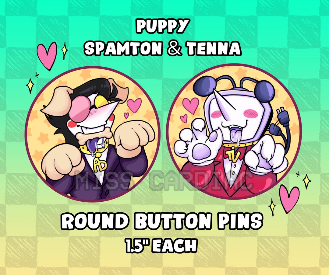 Puppy Tenna & Spamton Round Button Pins | DELTARUNE - Etsy