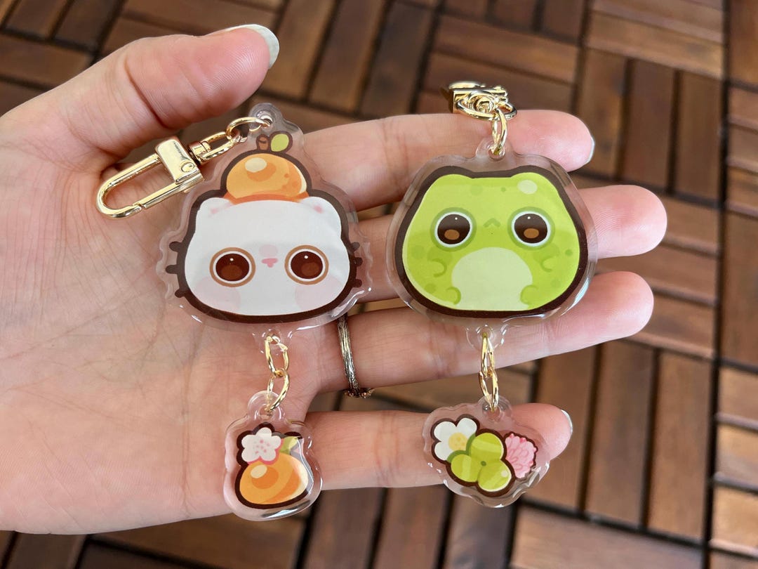 Cute Frog and Cat Acrylic Keychains - Frog Keychain -cat Keychain ...