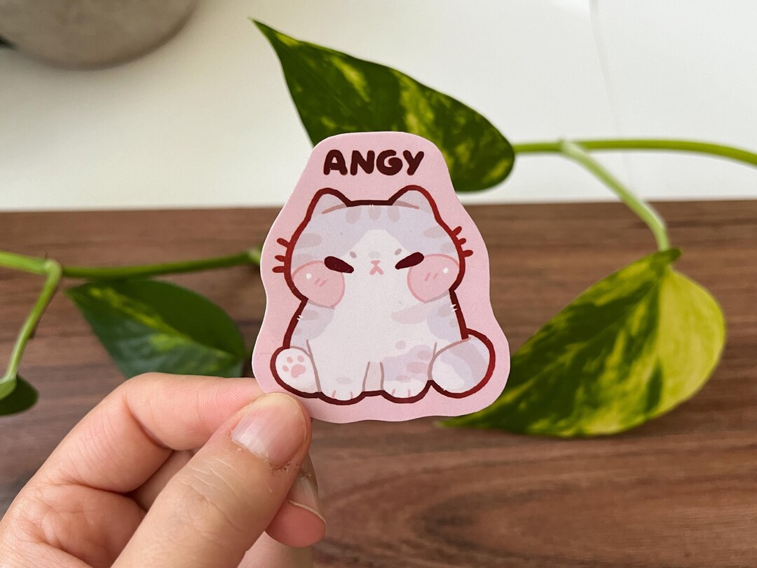 Angy Cat Sticker - Vinyl Glossy Stickers - Kitty Sticker - Cute Vinyl ...
