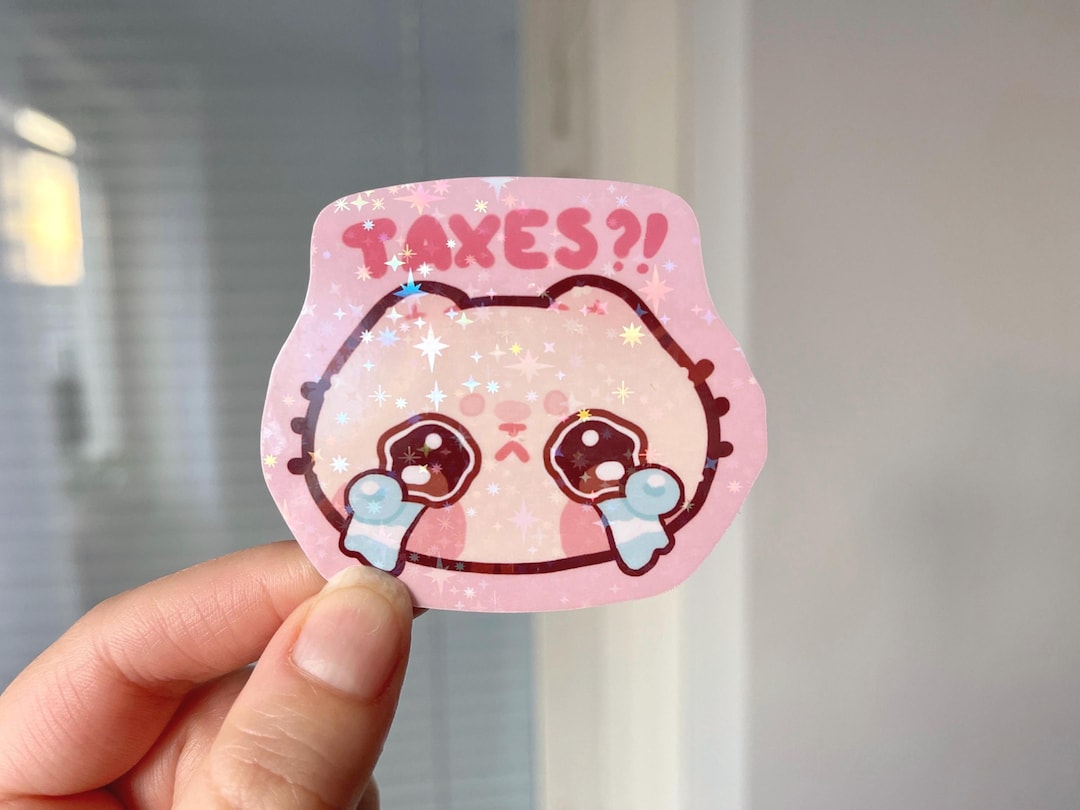 Holographic Cat Crying Taxes Sticker - Glittery Vinyl Stickers - Funny ...