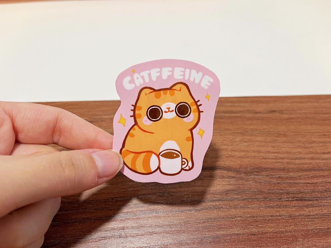 Cat Caffeine Sticker - Cute Glossy Vinyl Coffee Decal - Etsy