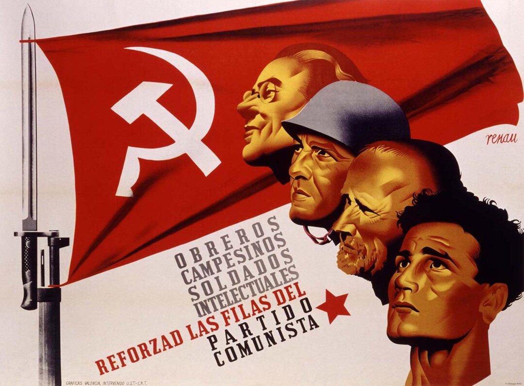 Vintage Poster Soviet Spanish Civil War Communist Party Hammer Sickle ...