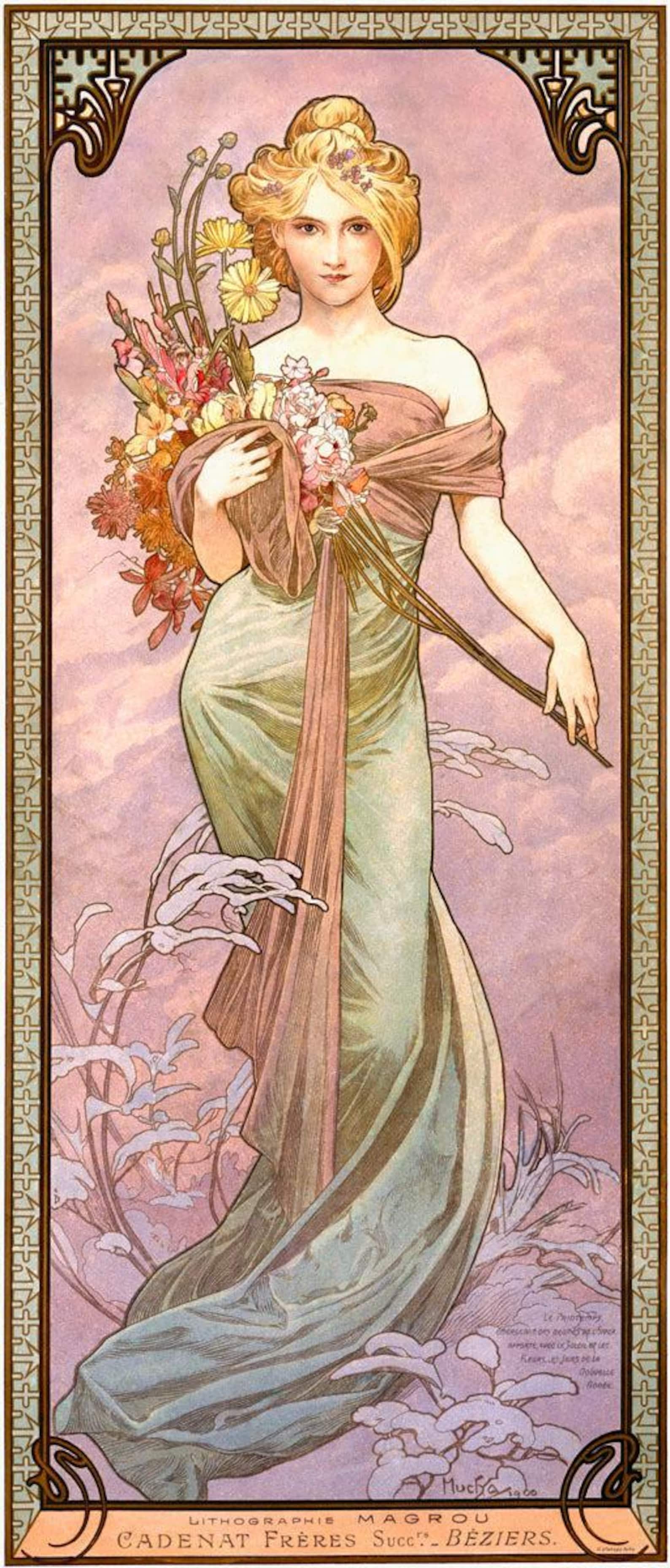 Mucha Nouveau Spring Season Poster 0000-1013 - Etsy