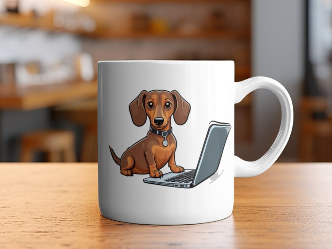 Funny Dachshund Dad Mug Dog on Laptop Best Gift for Programmer Dad ...