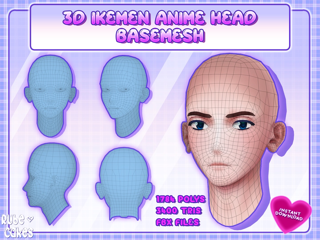 3D Ikemen Anime Head Basemesh / Vtuber Customizable Face / Vrchat ...