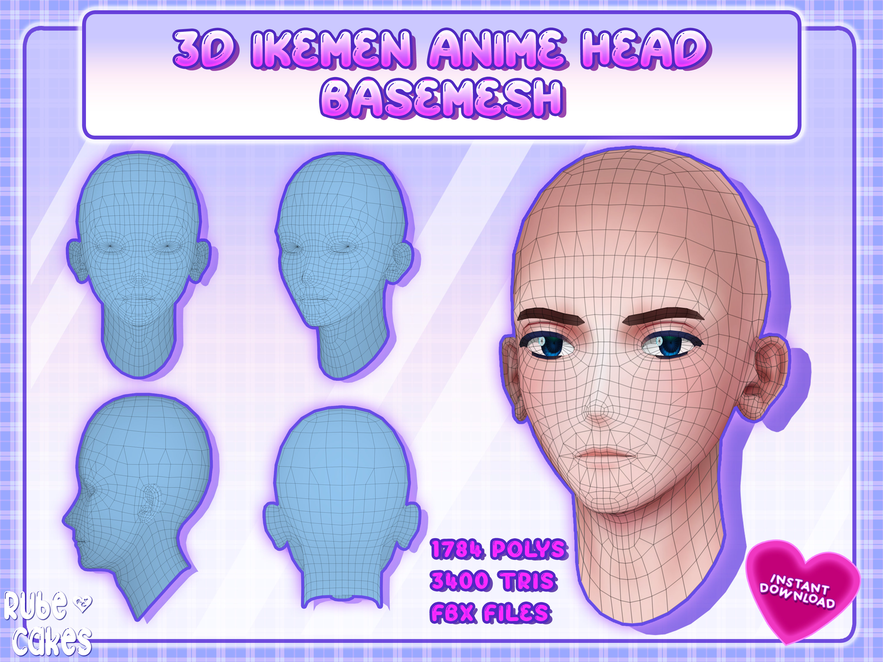 3D Ikemen Anime Head Basemesh / Vtuber Customizable Face / Vrchat ...