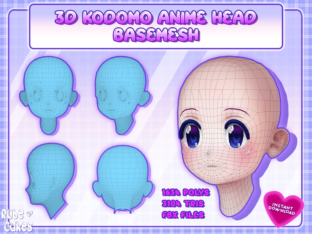 3D Kodomo Anime Head Basemesh Blendshapes / Vtuber Customizable Face ...