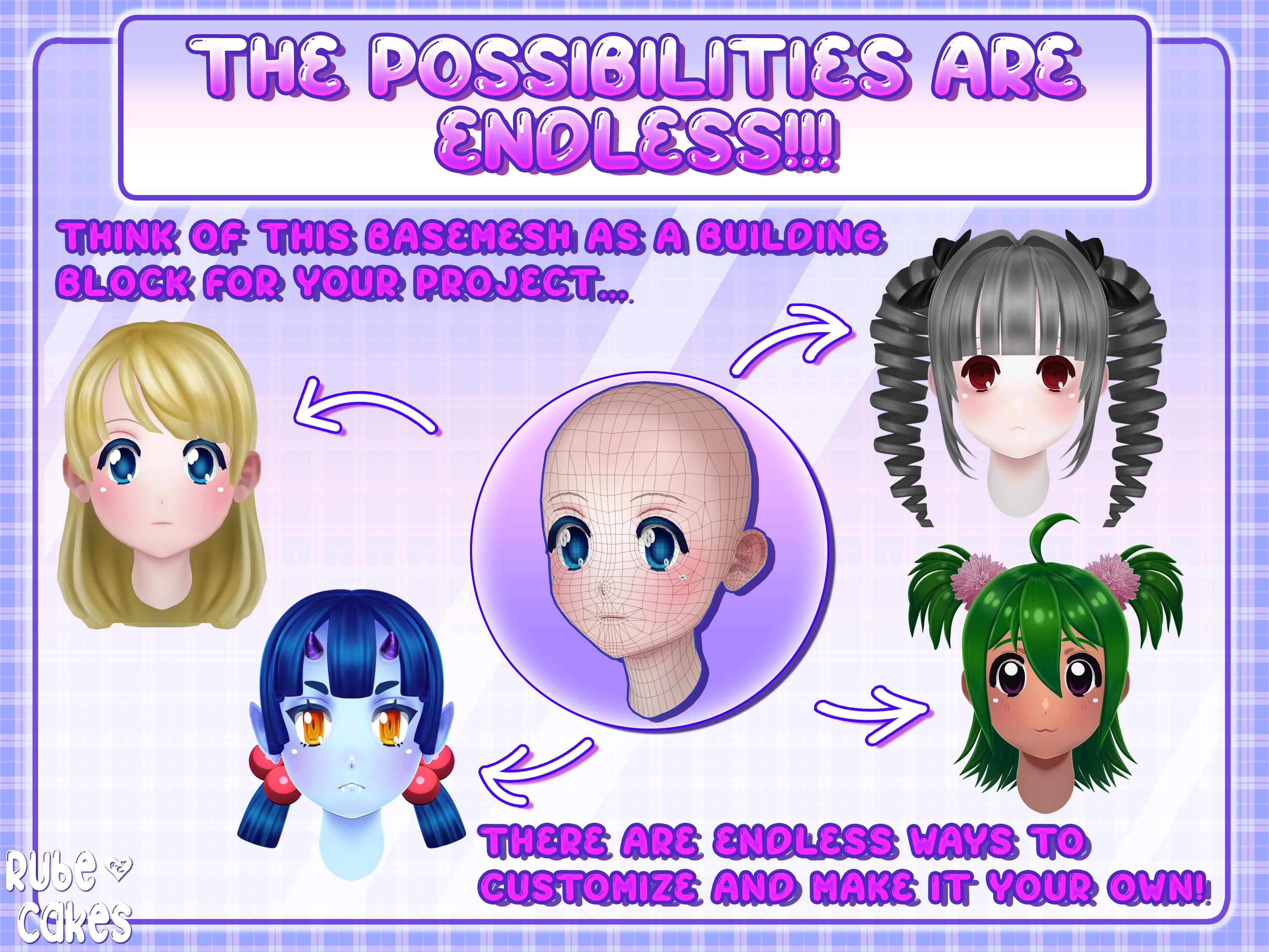3D Shoujo Anime Head Basemesh + Blendshapes / Premade Female Vtuber ...