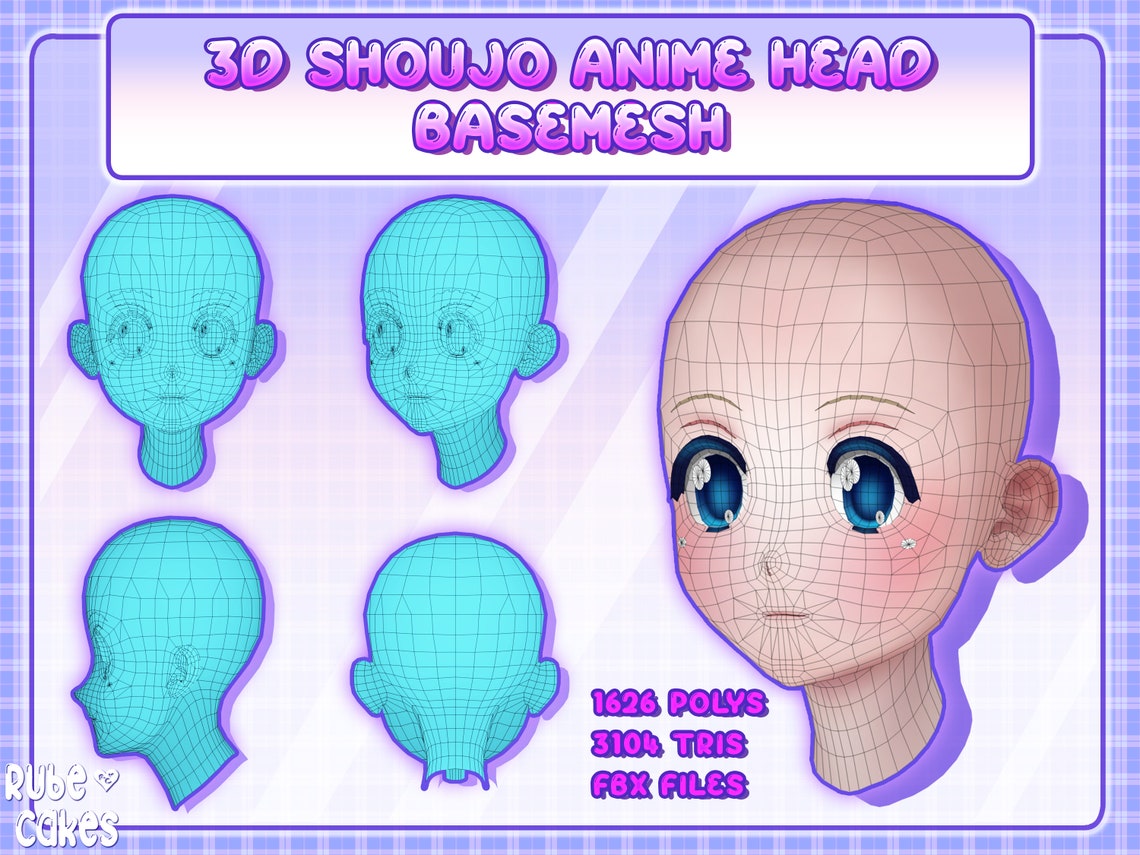 3D Shoujo Anime Head Basemesh + Blendshapes / Vtuber Customizable Face ...