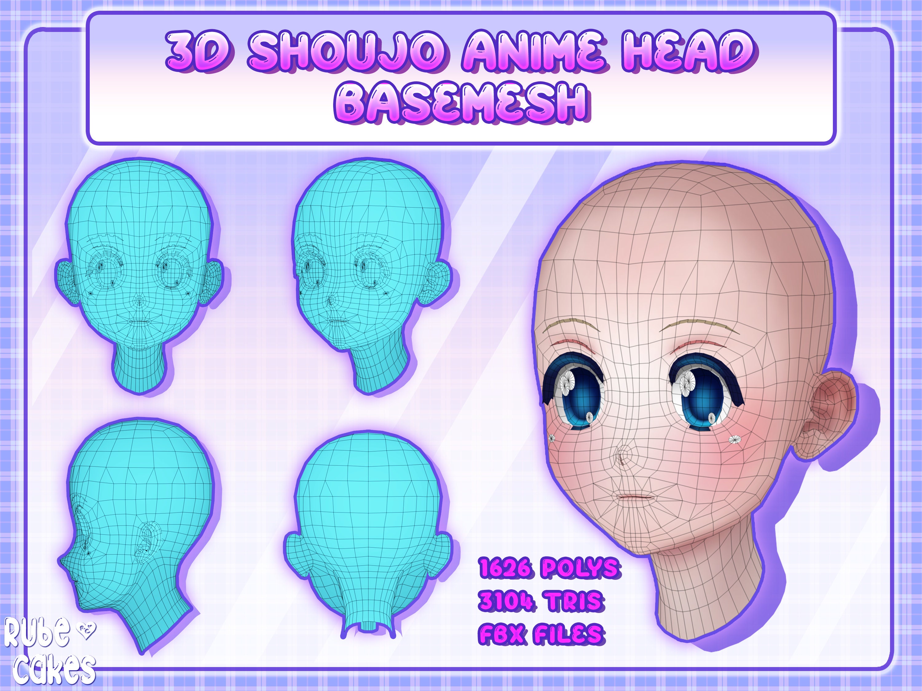 3D Shoujo Anime Head Basemesh + Blendshapes / Vtuber Customizable Face ...