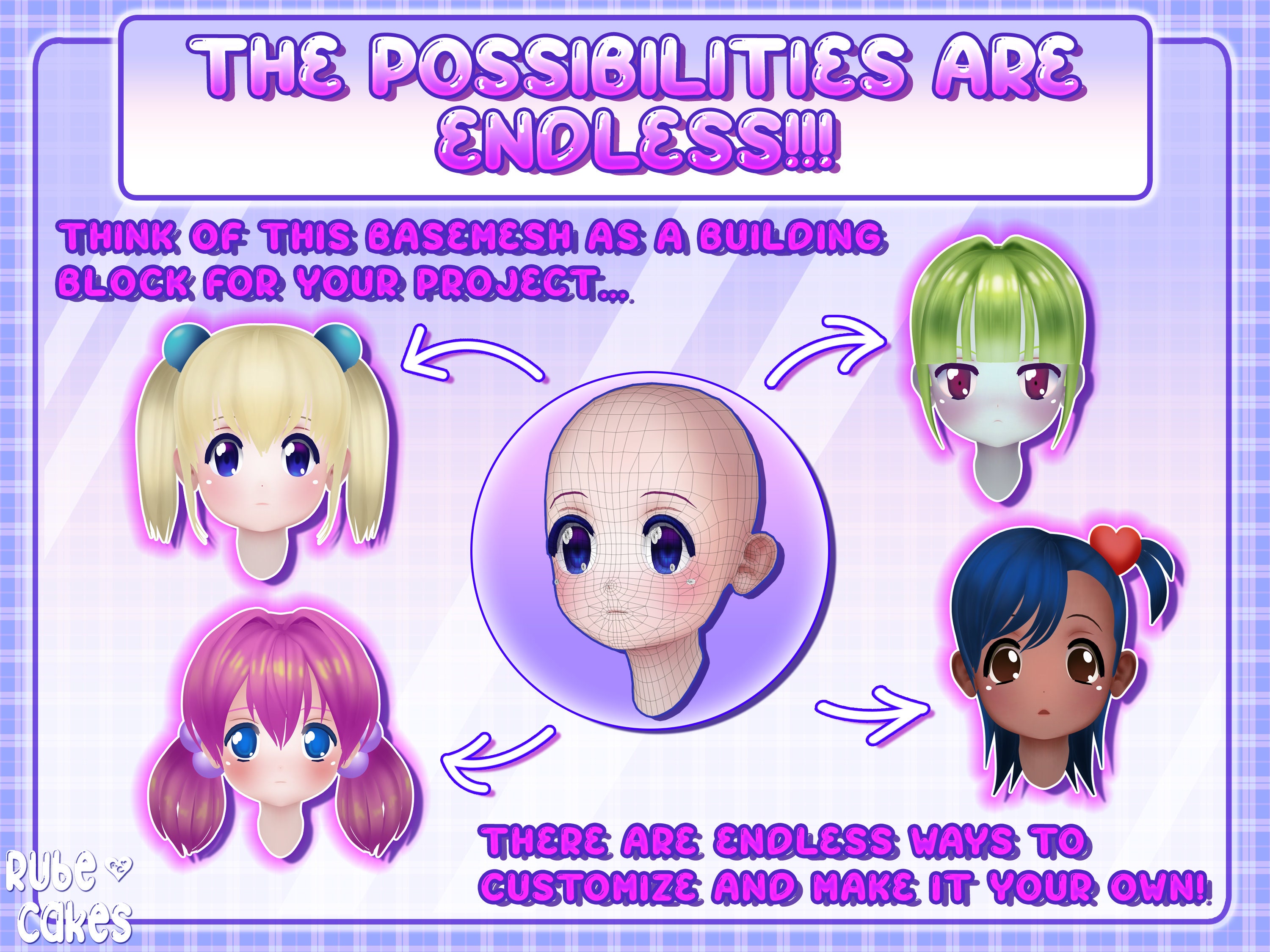 3D Kodomo Anime Head Basemesh Blendshapes / Premade Vtuber Customizable ...