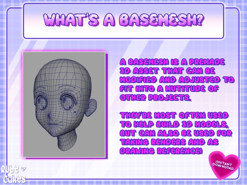 3d Shoujo Anime Head Basemesh Vtuber Customizable Face Vrchat Digital Manga Head Blender