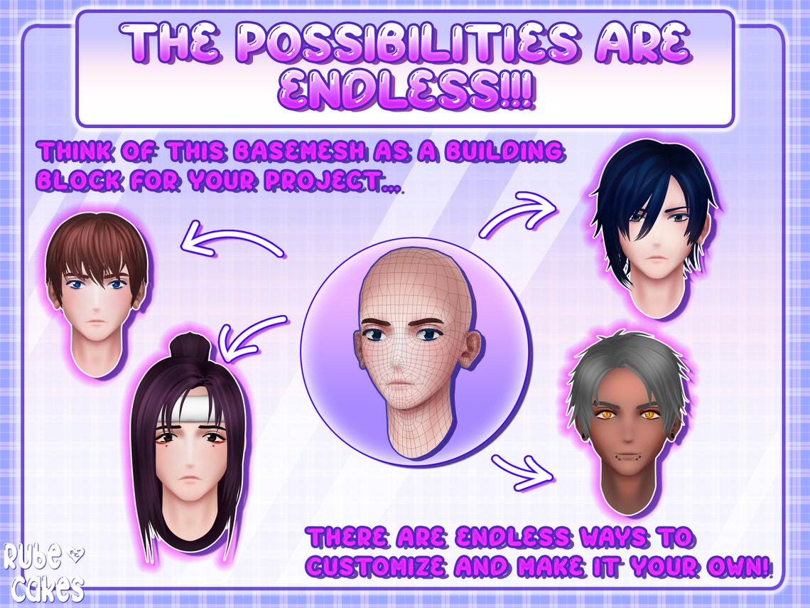 3D Ikemen Anime Head Basemesh / Vtuber Customizable Face / Vrchat ...