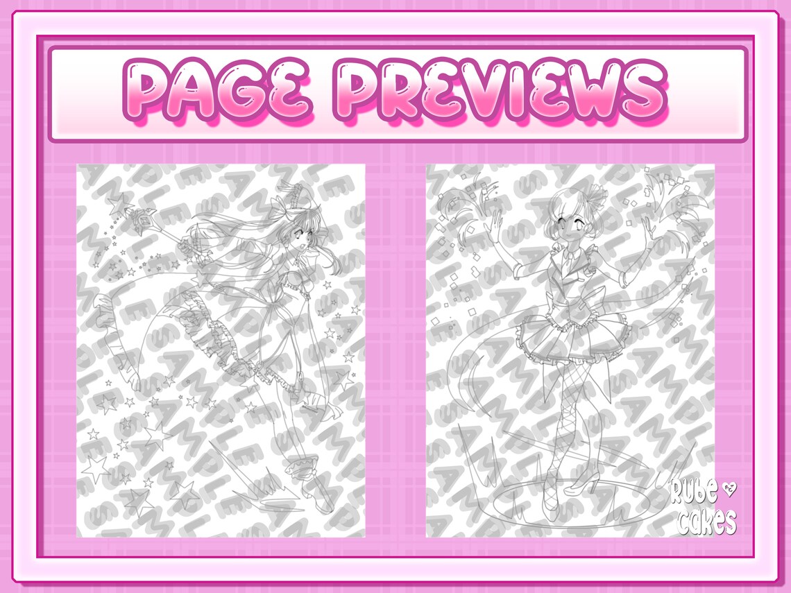 Anime Magical Girl Printable + Digital Coloring Book Vol. I / All Ages ...