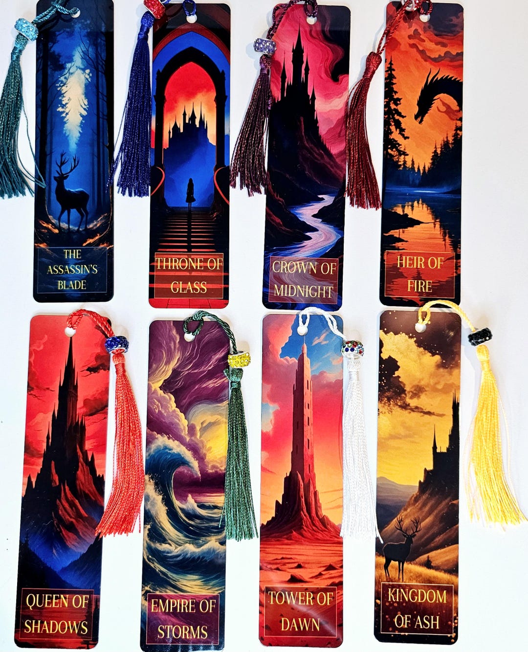 Throne of Glass Bookmarks 1.5x6" Set of 8 Metal With Tassel & Bead ...