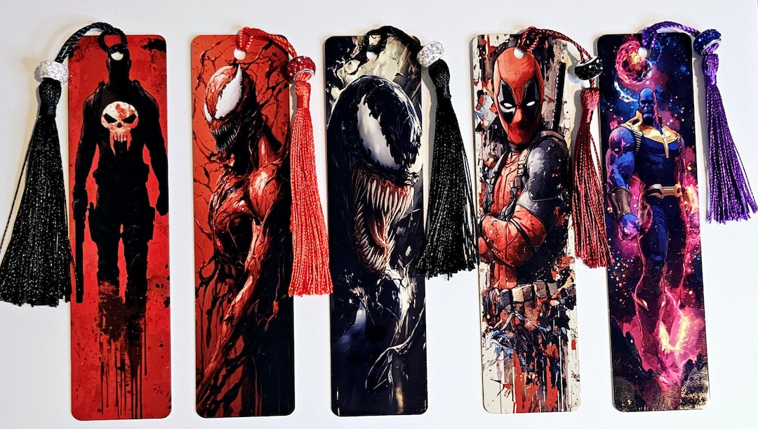 Marvel Universe Super Hero Super Villian Metal Bookmarks With Tassle ...