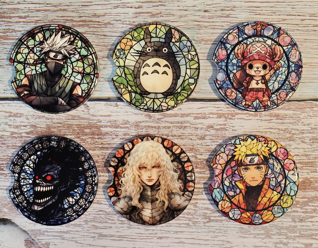 Anime Legends Ceramic Car Coasters With Cork – 2.25" Stained Glass ...