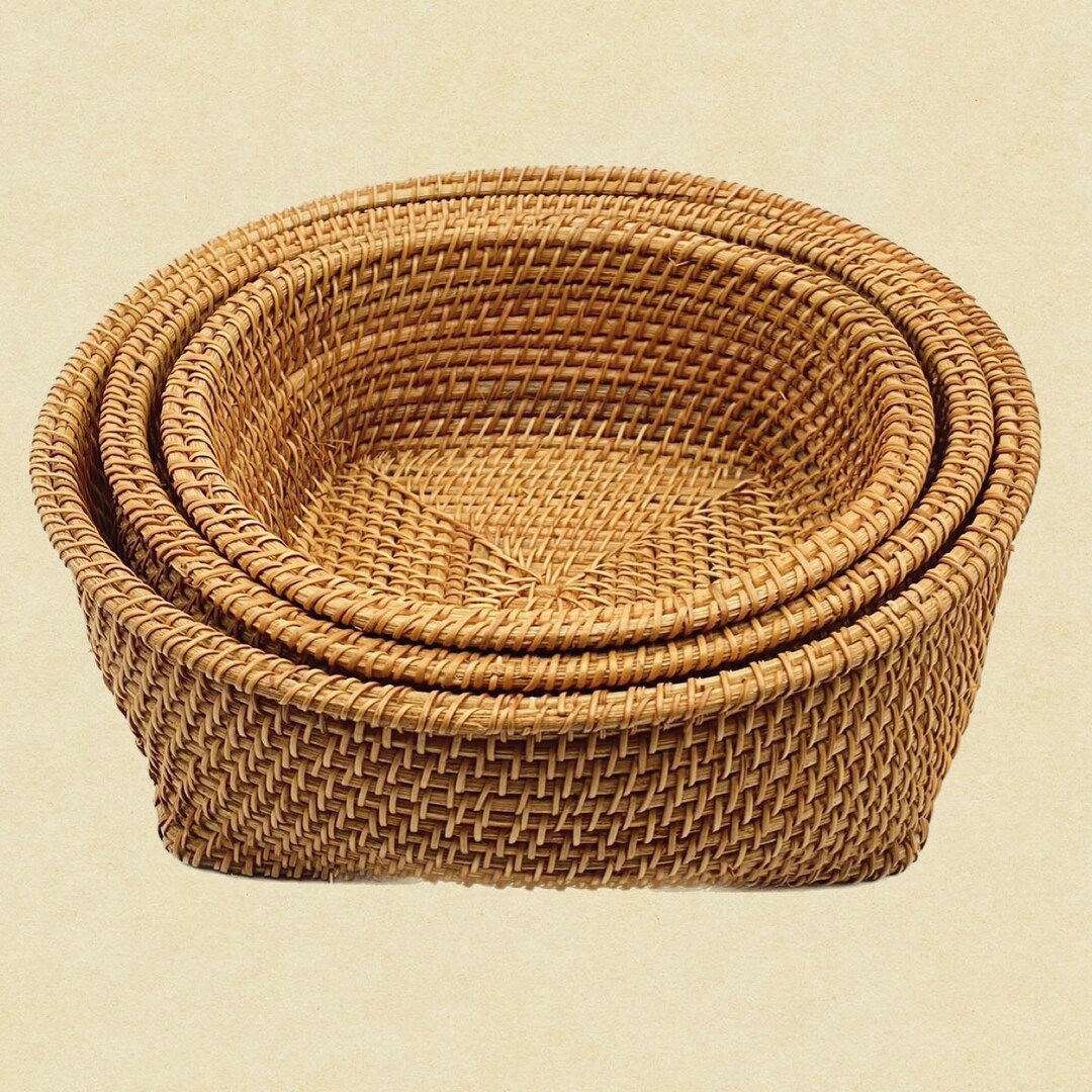 Rattan Bowl, Set of 3, Square Bottom Round Head - Etsy