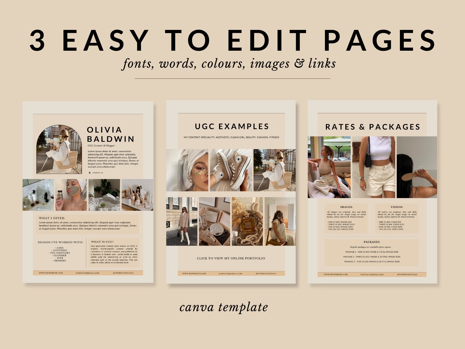 UGC Creator Media Kit // Minimal Aesthetic Clean Beige // Canva ...
