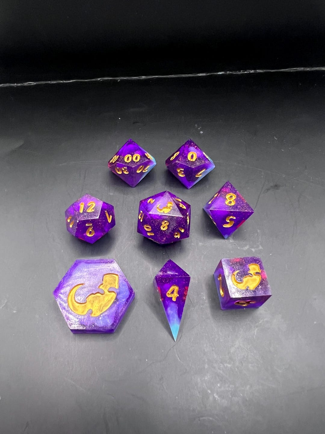 Abyssal Amethyst — Deep Purple & Gold Dice Set - Etsy