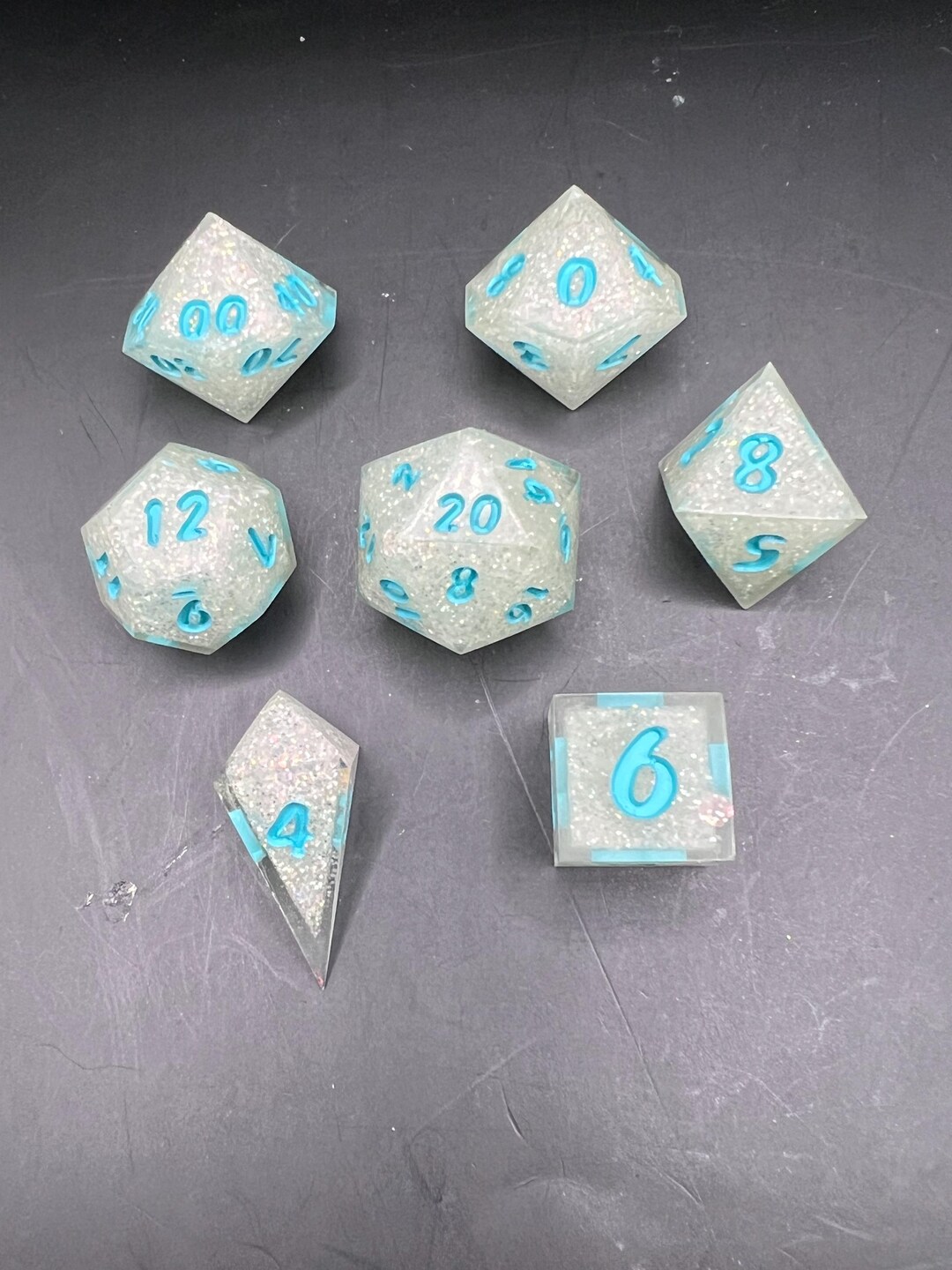 Frostbite Prism” Handmade Sharp-edge Dice Set – Iridescent Silver & Ice ...